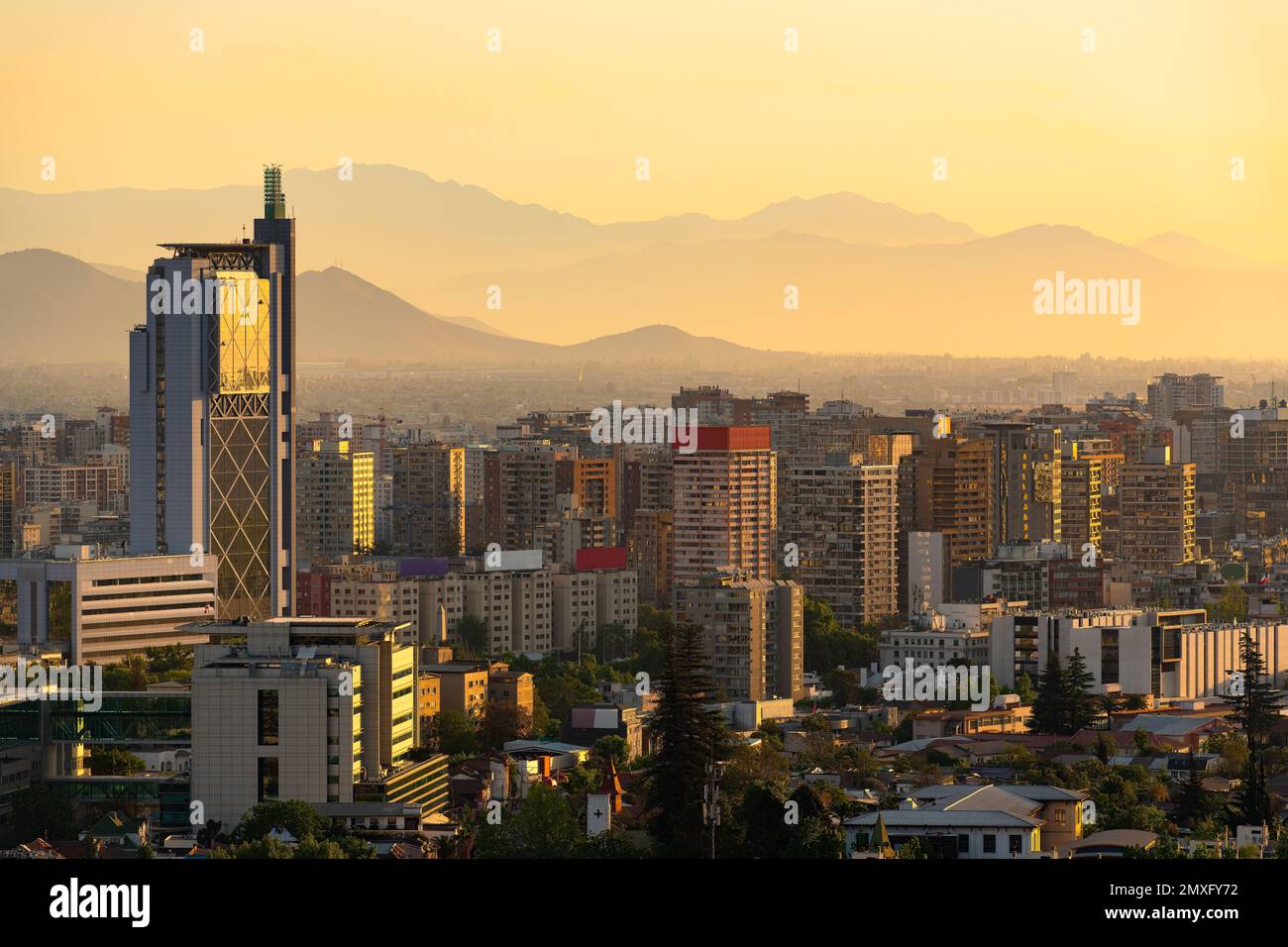 Elevated view of downtown Santiago de Chile at sunset Stock Photo - Alamy