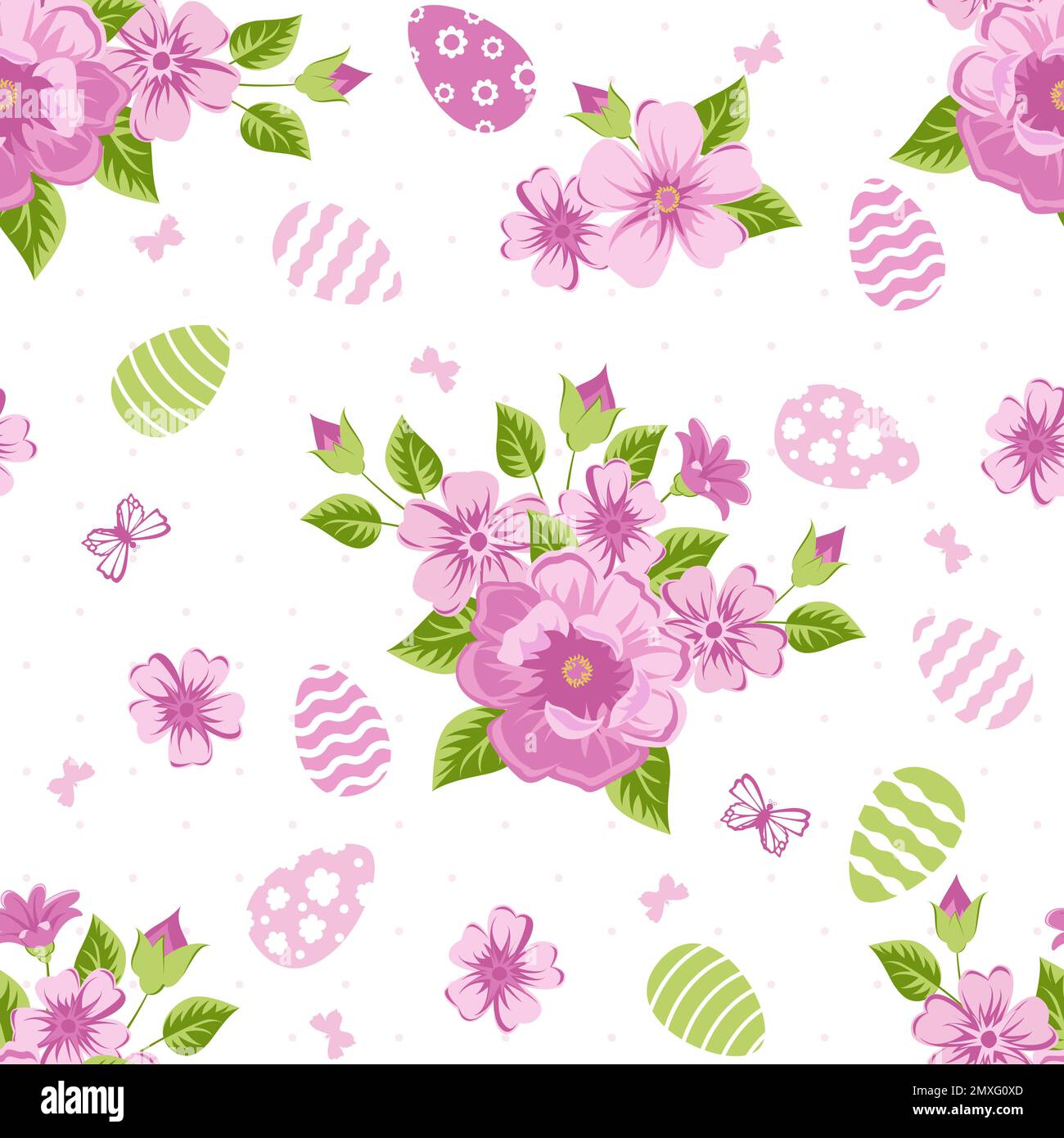 Cute hand drawn Easter seamless pattern with flowers and eggs ...