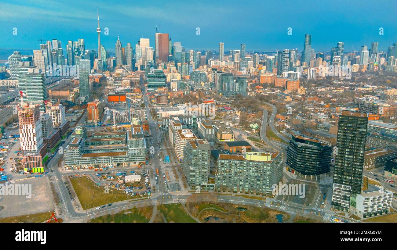 An aerial view of the modern skyline of downtown Toronto, Ontario ...