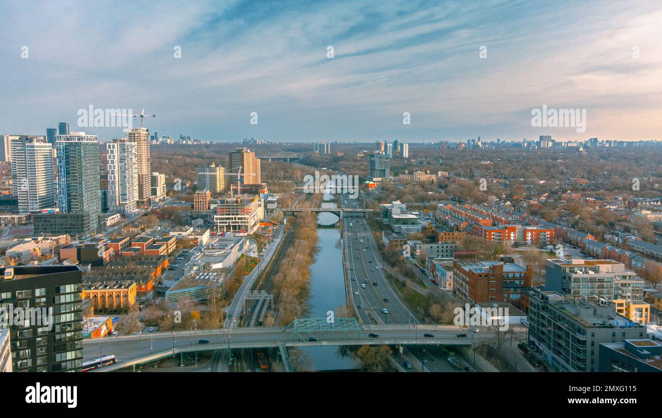 An aerial view of the modern skyline of downtown Toronto, Ontario ...