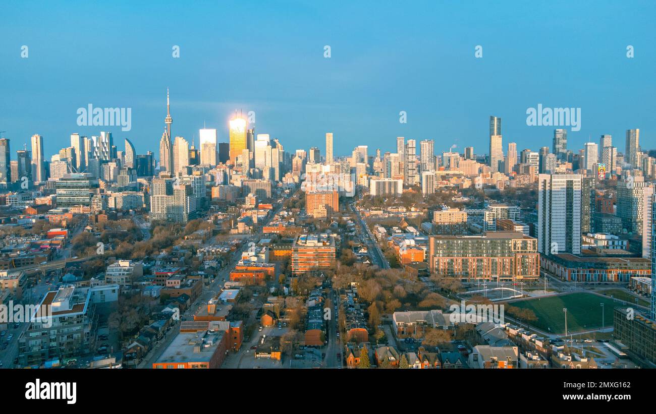 An aerial view of the modern skyline of downtown Toronto, Ontario ...
