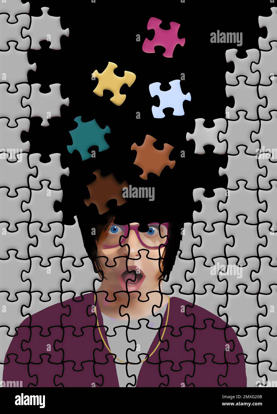 A young woman is seen on a jigsaw puzzle as she puzzles over which hair ...