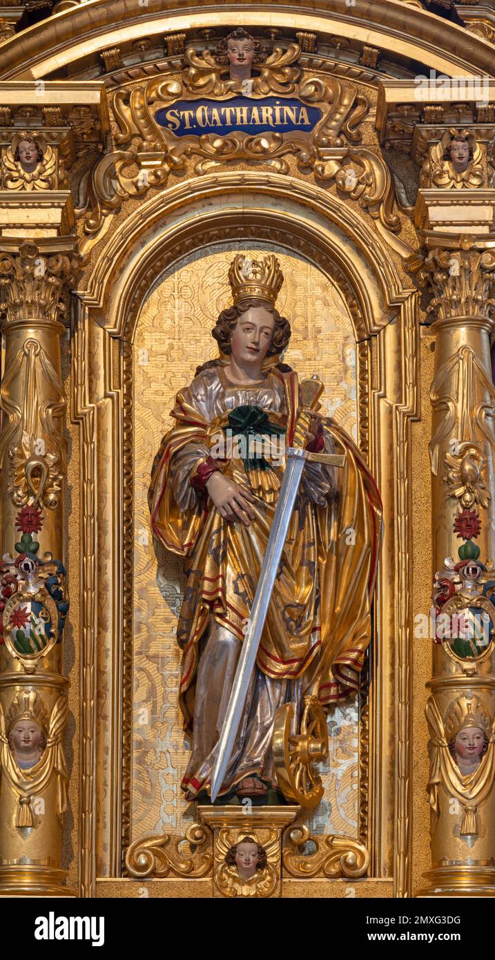 LUZERN, SWITZERLAND - JULY 24, 2022: The carved polychrome statue of St ...
