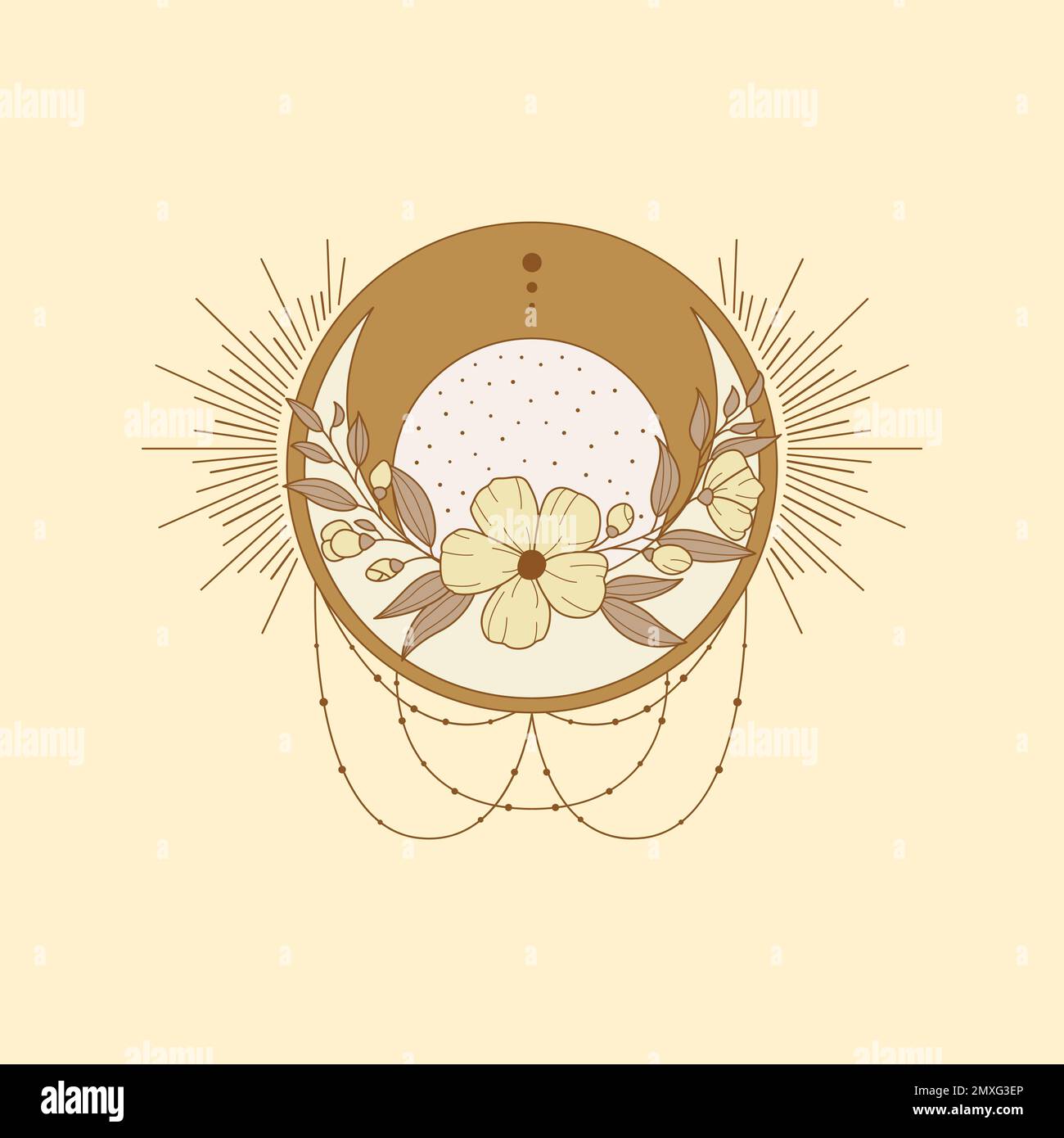 Moon, sun and crescent vector illustration. Bohemian vector art with ...