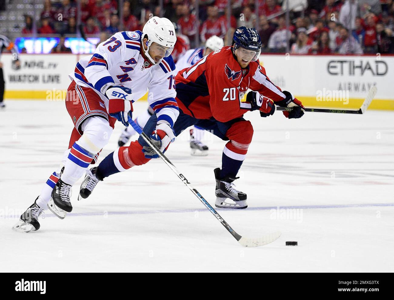 New York Rangers center Brandon Pirri (73) skates with the puck against ...