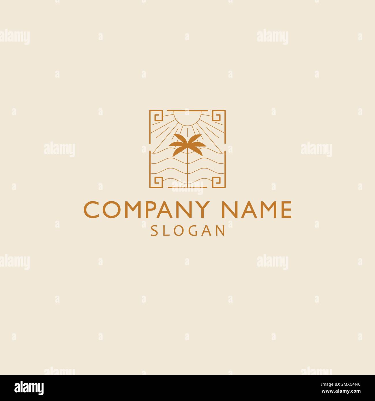 Modern tropical logo. Palm tree, sun and ocean vacation logo design ...