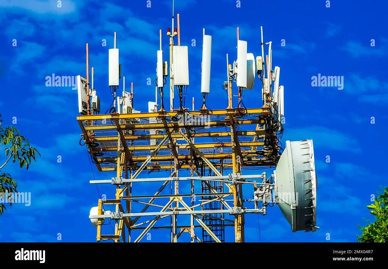 Red white 5G tower with blue sky background radiation kills us in ...