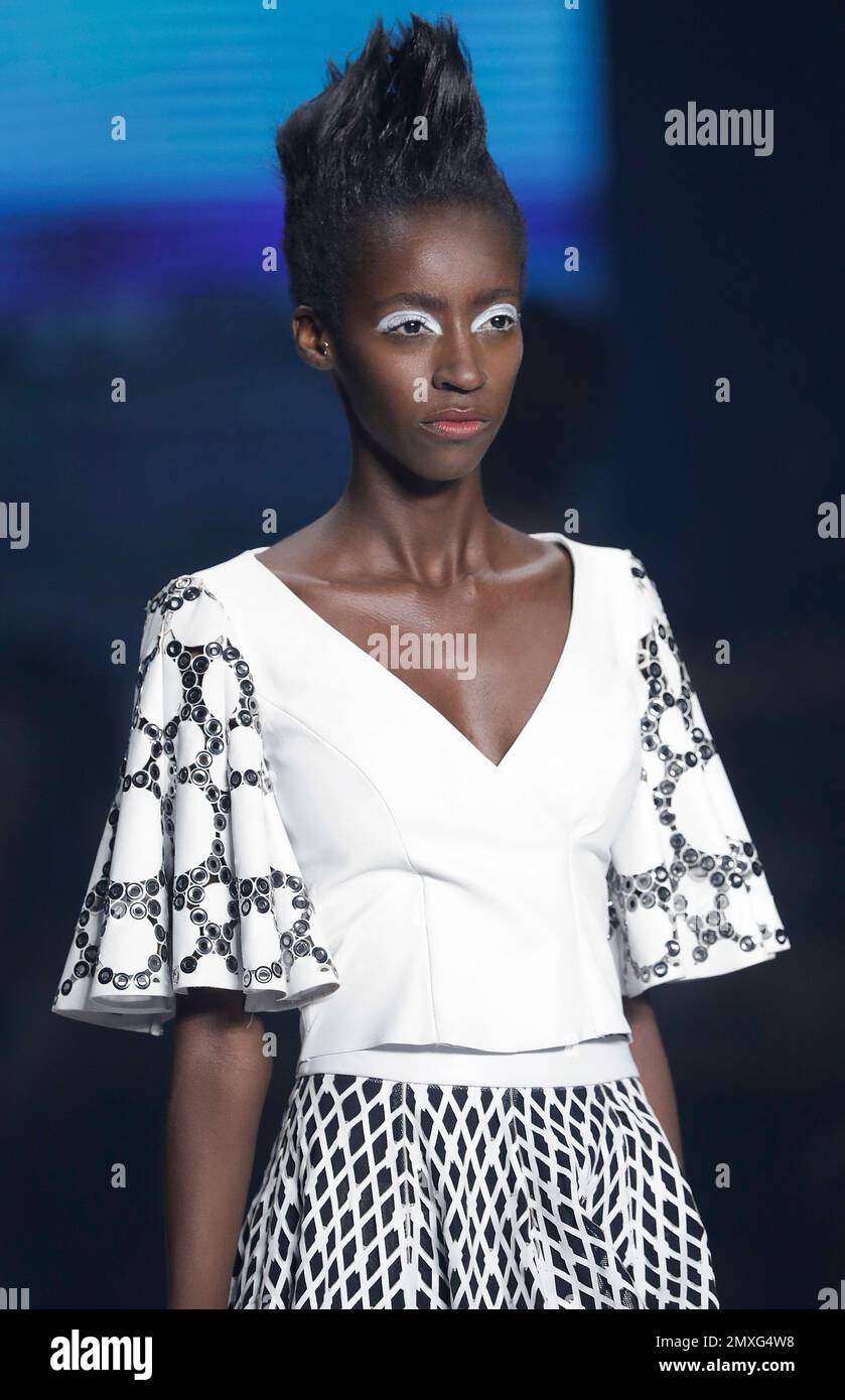 A model wears a creation from Patricia Viera collection during the Sao ...