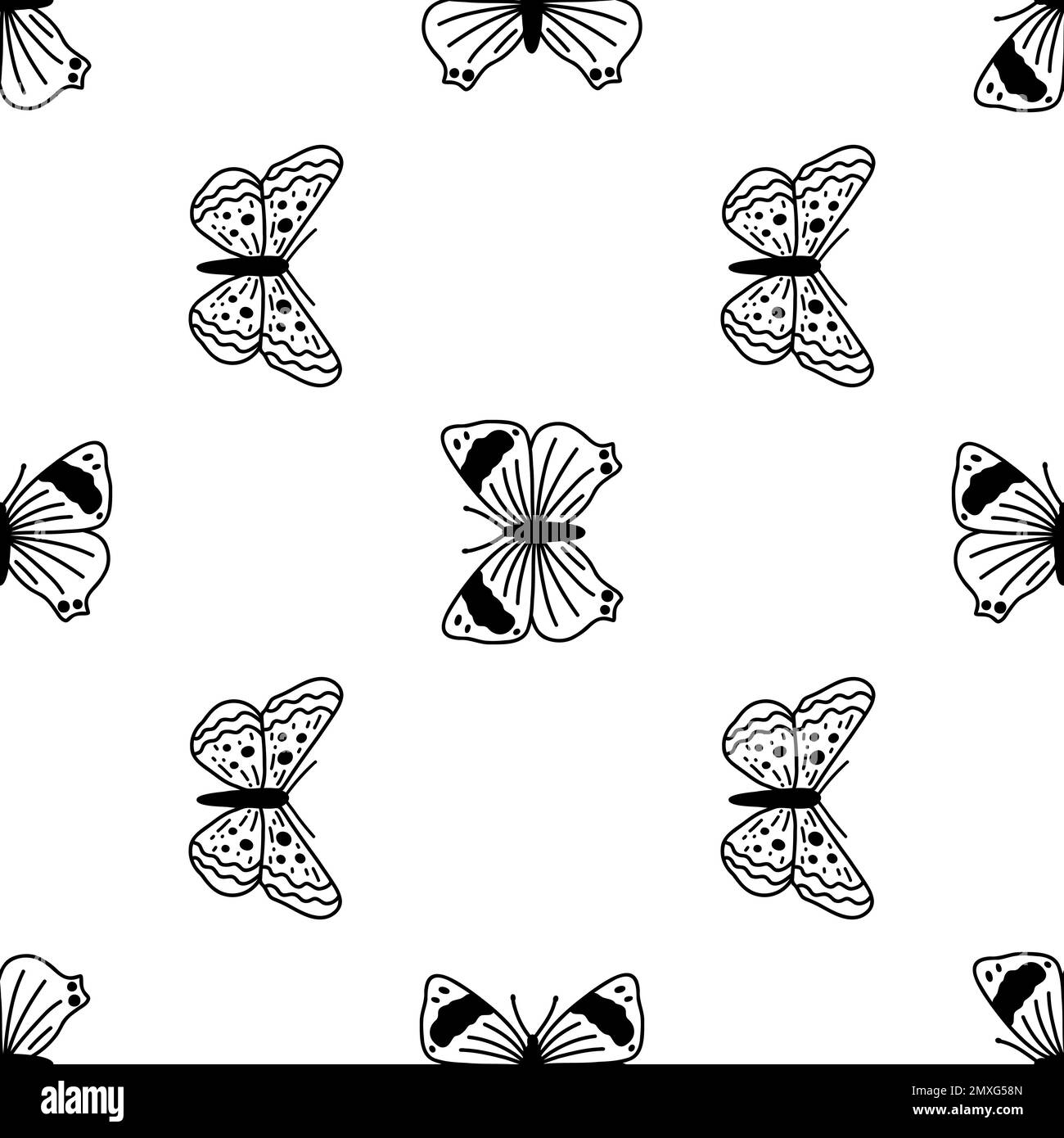 Seamless pattern with doodle butterflies. Hand drawn vector background ...
