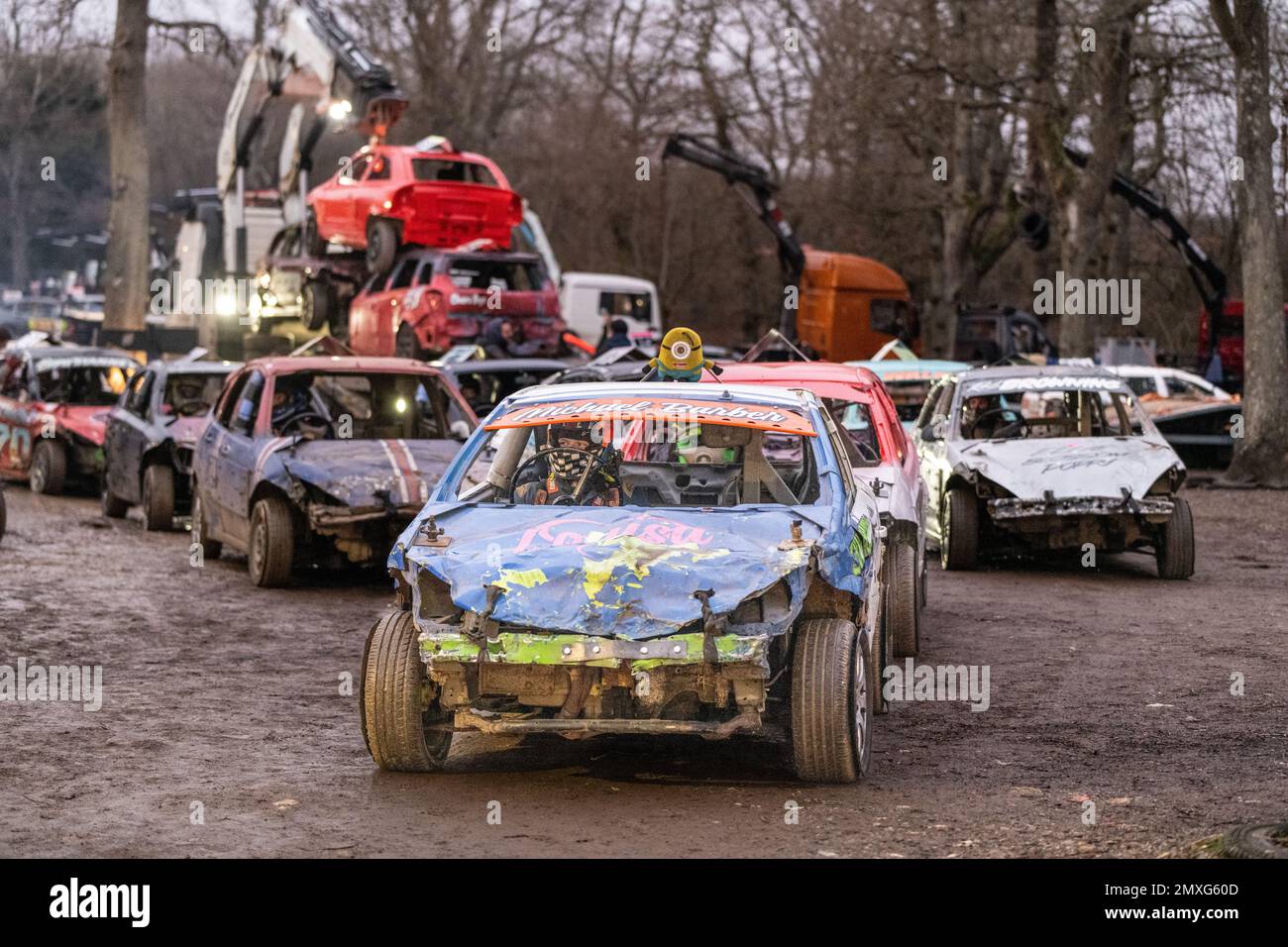 stock car racing, banger racing, old cars in circuit racing on track ...
