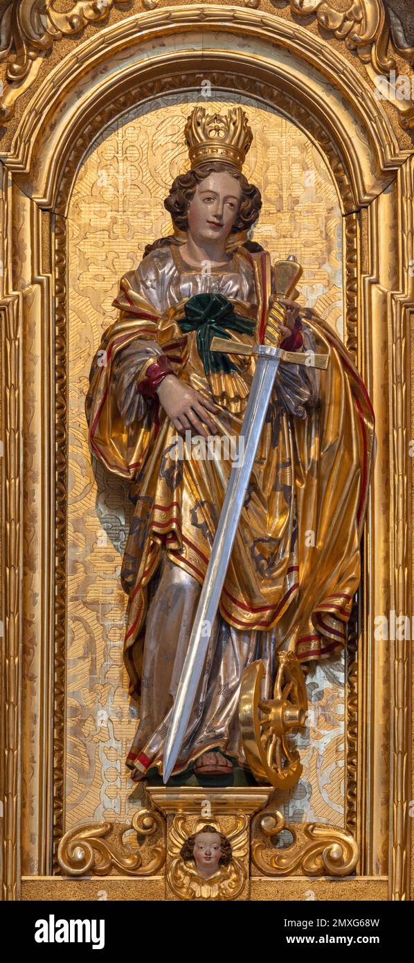 LUZERN, SWITZERLAND - JUNY 24, 2022: The carved polychrome statue of St ...