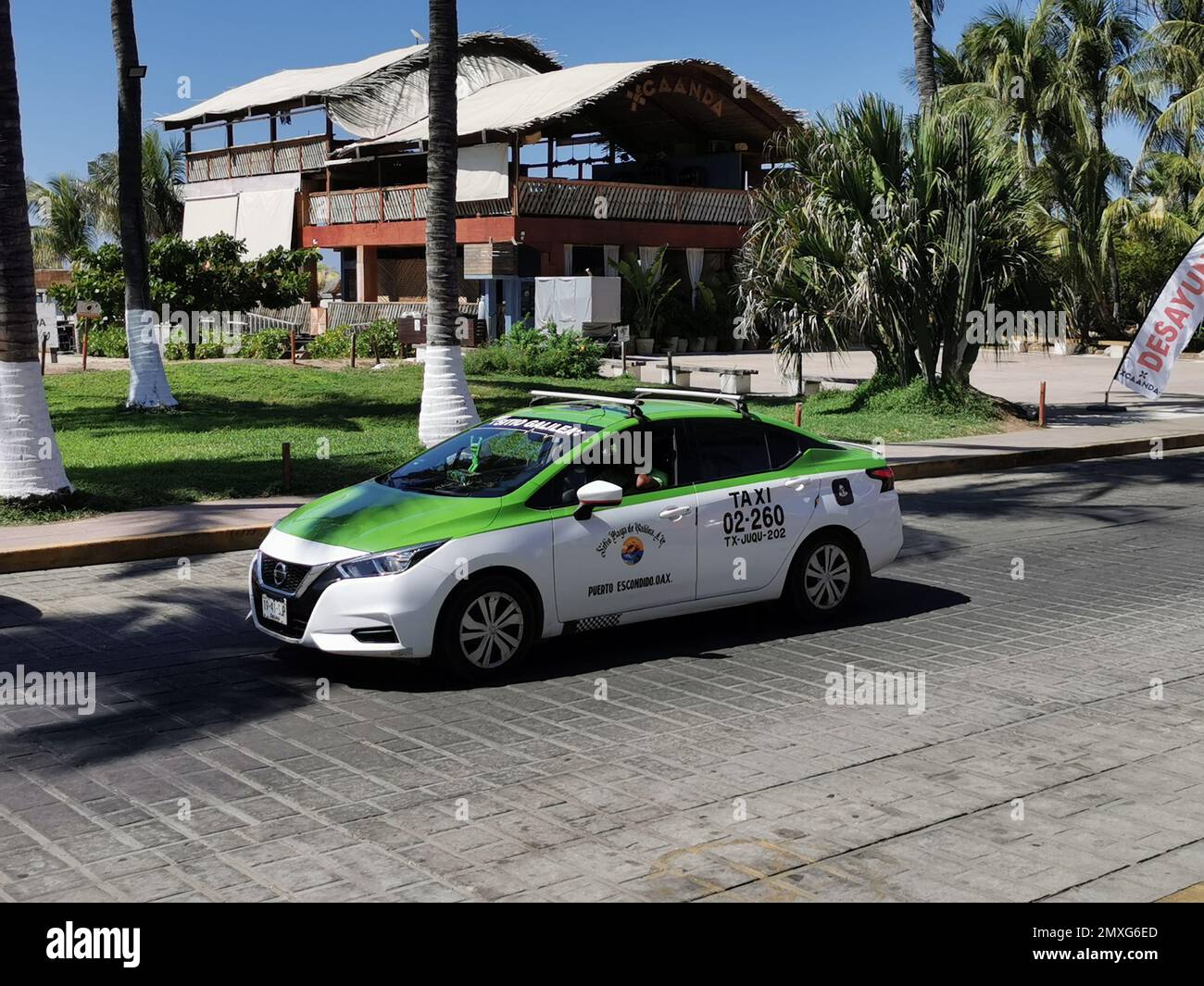 Puerto Escondido Oaxaca Mexico 26. January 2023 Colorful green taxi cab ... Puerto Escondido Oaxaca Mexico 26. January 2023 Colorful green taxi cab ...