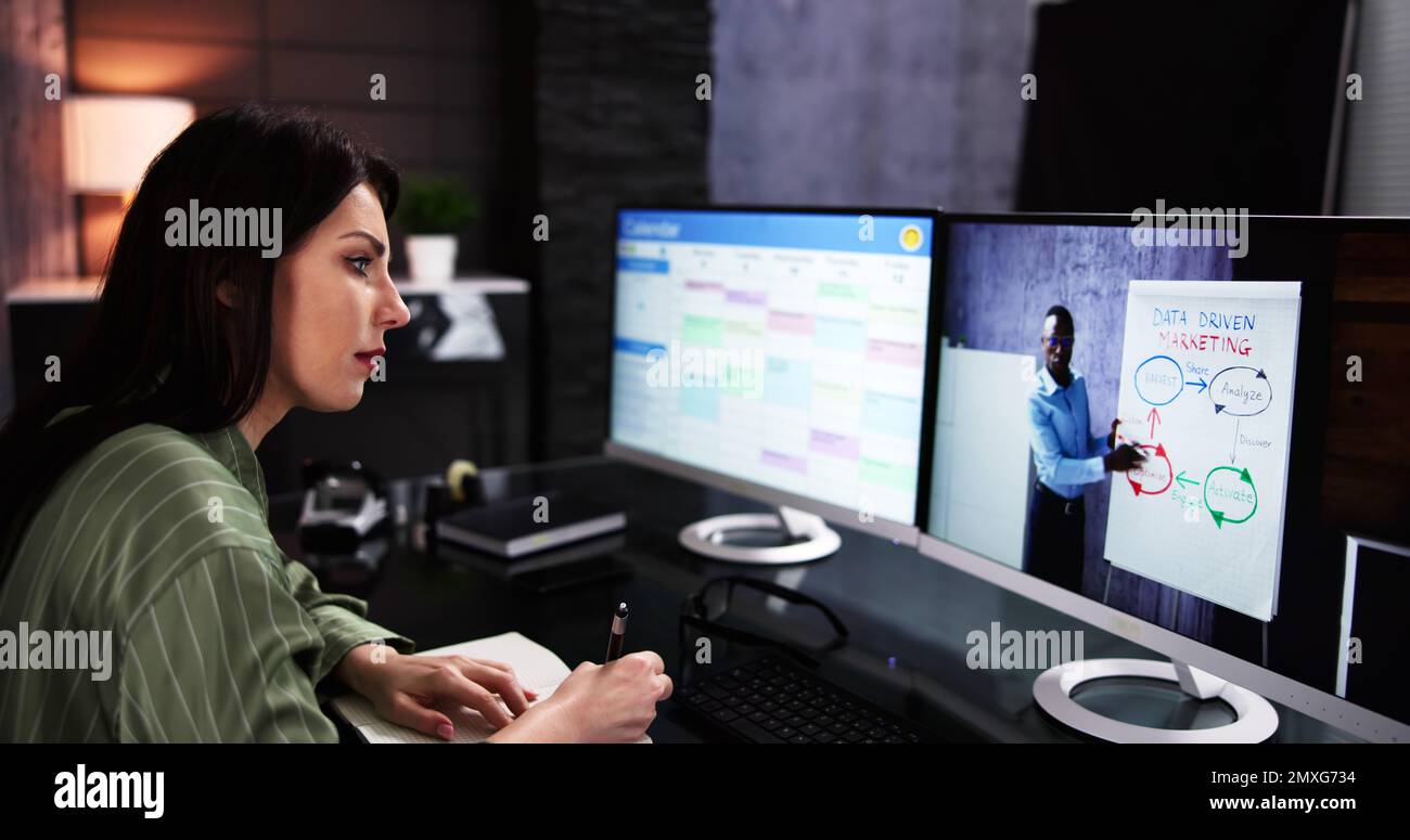 Virtual Online Training Program With Coach. Video Session Stock Photo ...