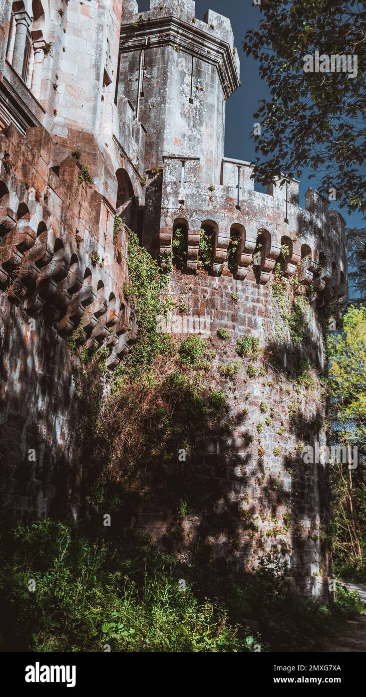 A vertical shot of the exterior walls of Butron castle in Gatika ...