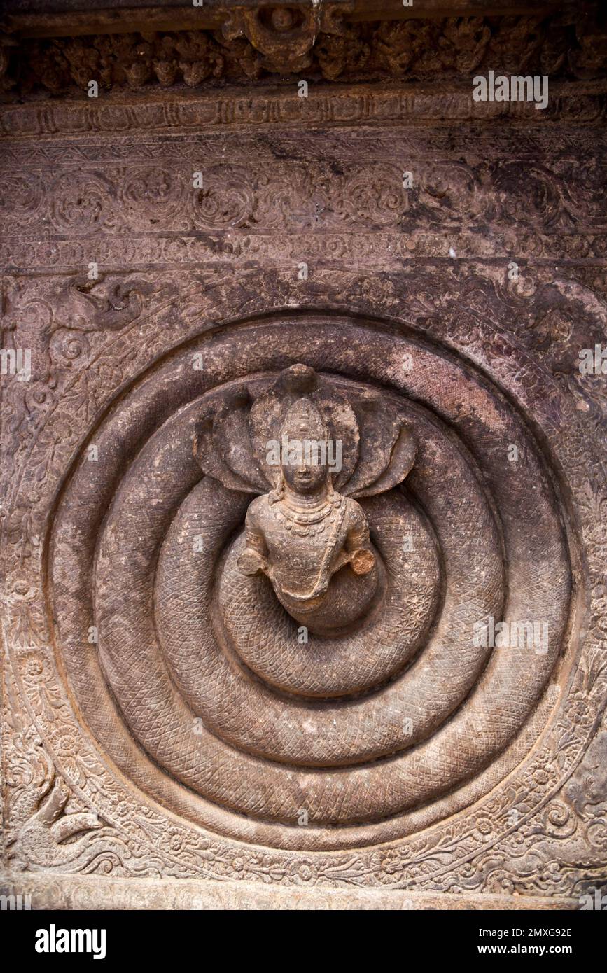 Sheshanaga sculpted in the roof of Cave 1 in the Badami Caves complex ...