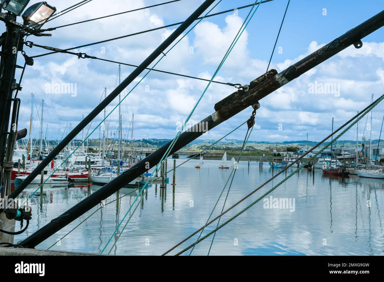Napier New Zealand October 6 2010; View through rigging of fishing ...