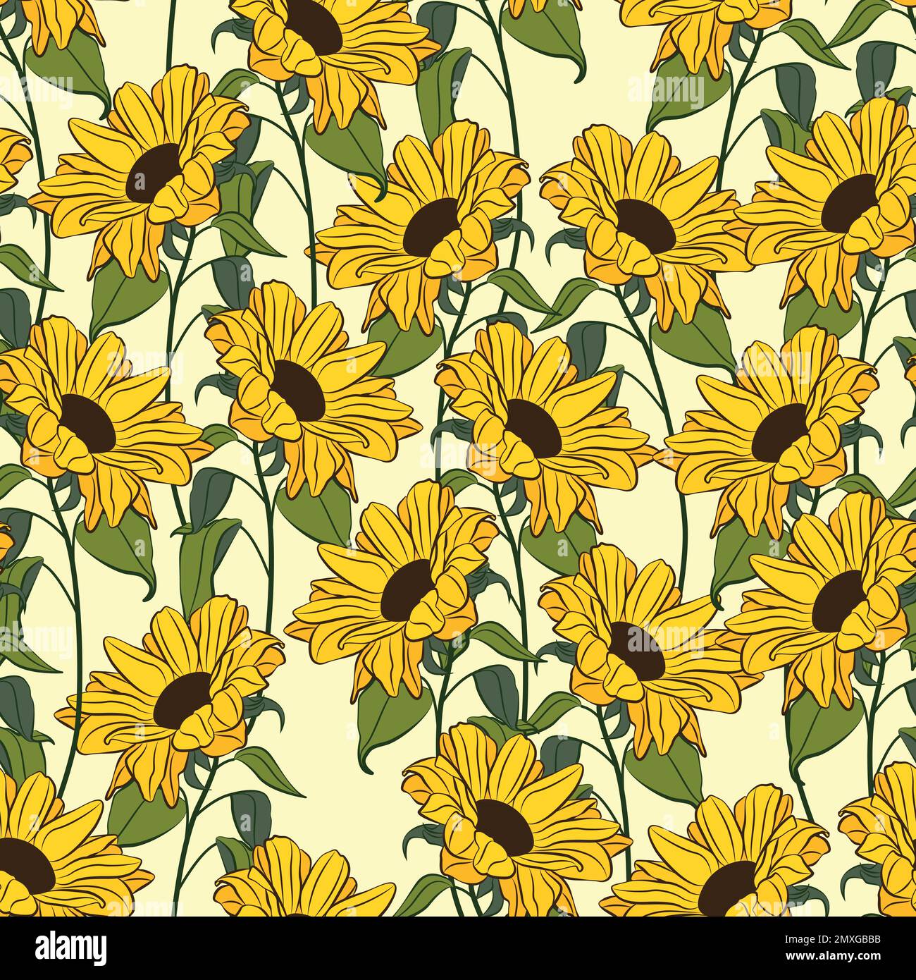 Sunflowers and leaves pattern design. Good for prints, wrapping paper ...