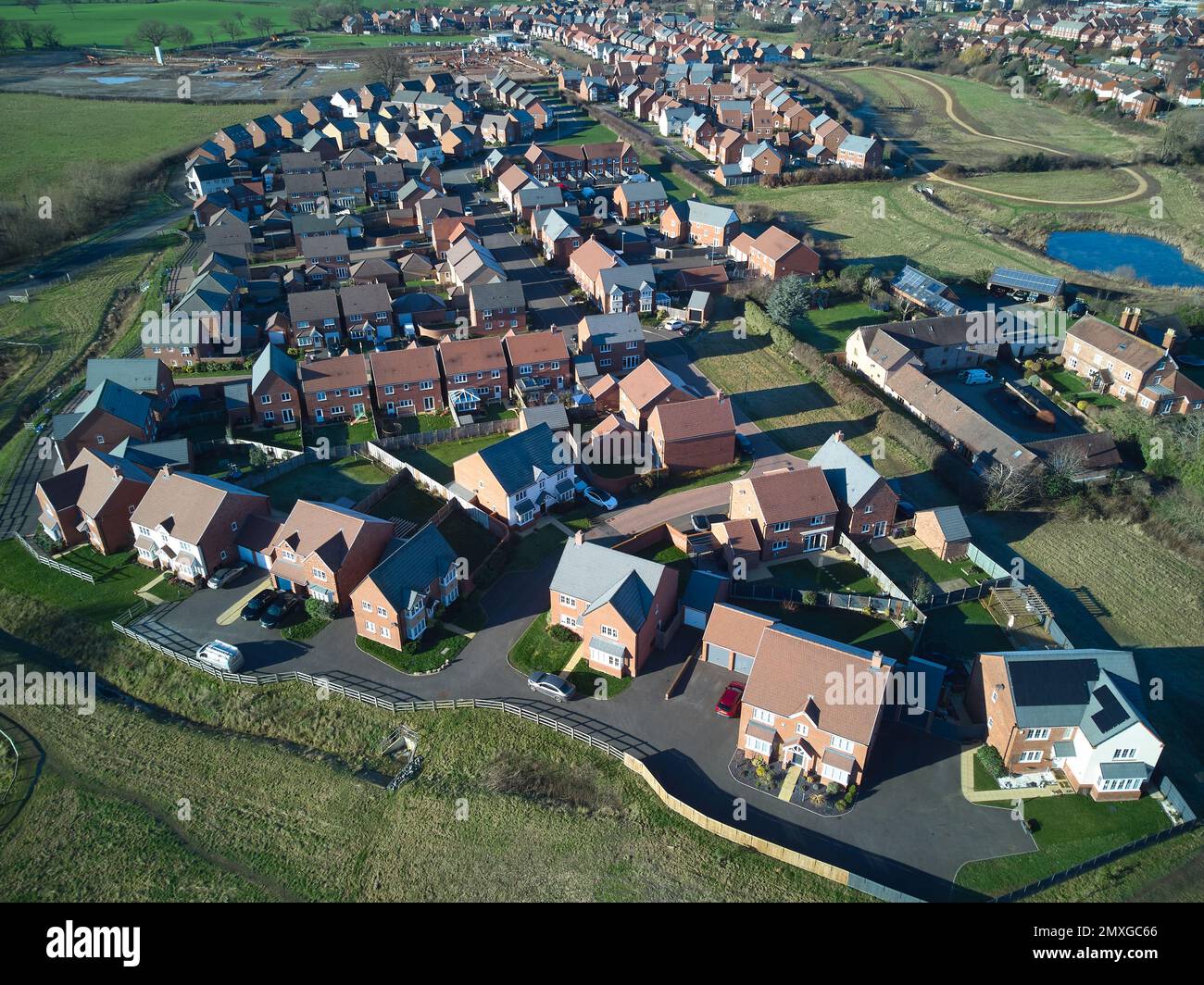 aerial view of a new suburban housing development in the UK Stock Photo ...