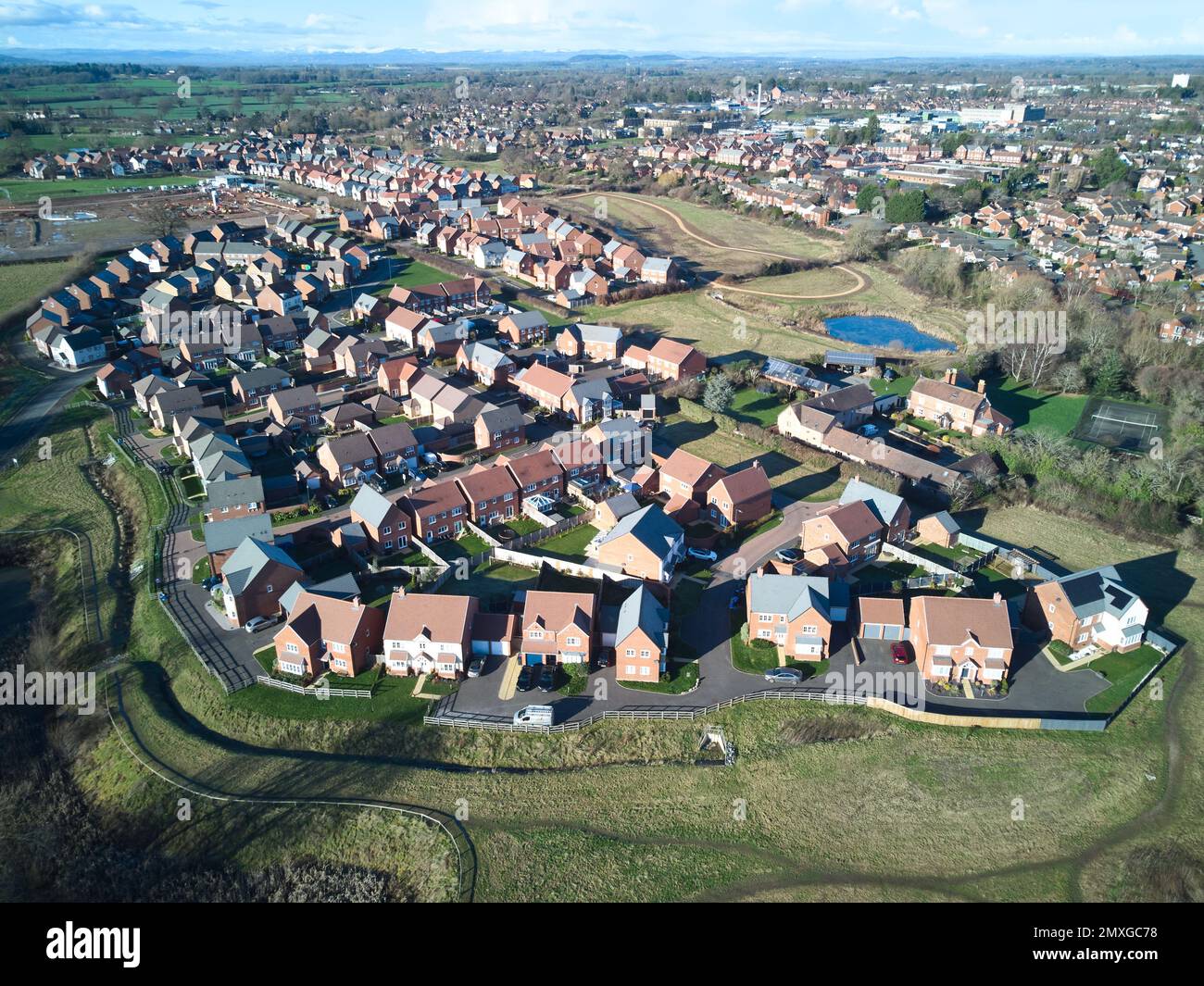 aerial view of a new suburban housing development in the UK Stock Photo ...