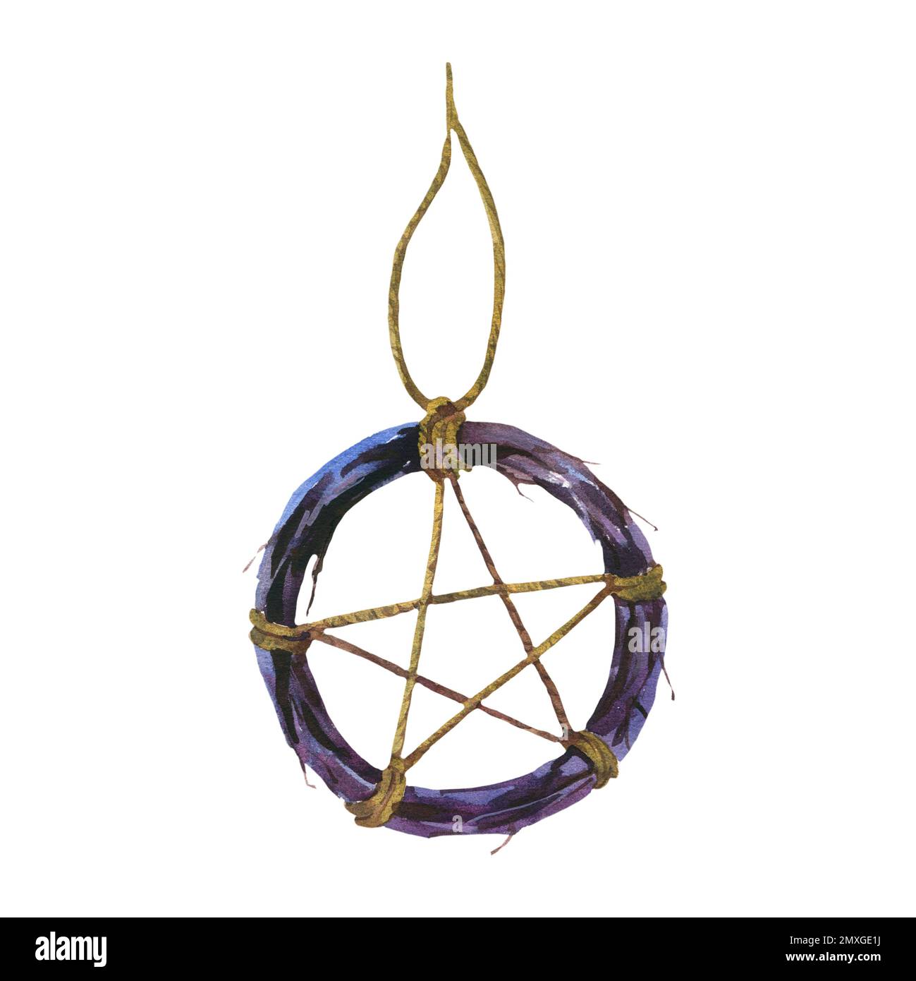 Pentagram symbol made of whip in circle of branches connected by ...