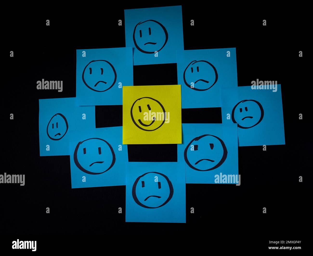 sad and happy faces on office notes representing feelings, emotion, and ...