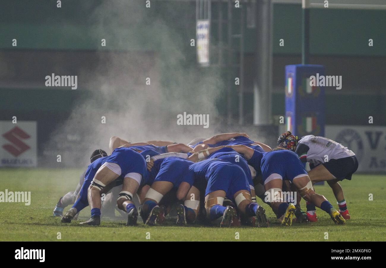Monigo Stadium, Treviso, Italy, February 03, 2023, fog in a scrum of ...