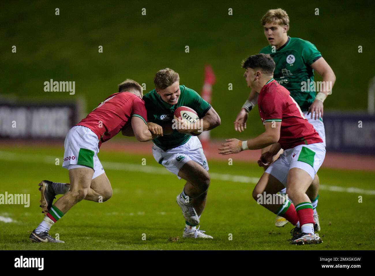 Hugh Gavin #11 of Ireland U20's runs at the Wales U20's defence during ...