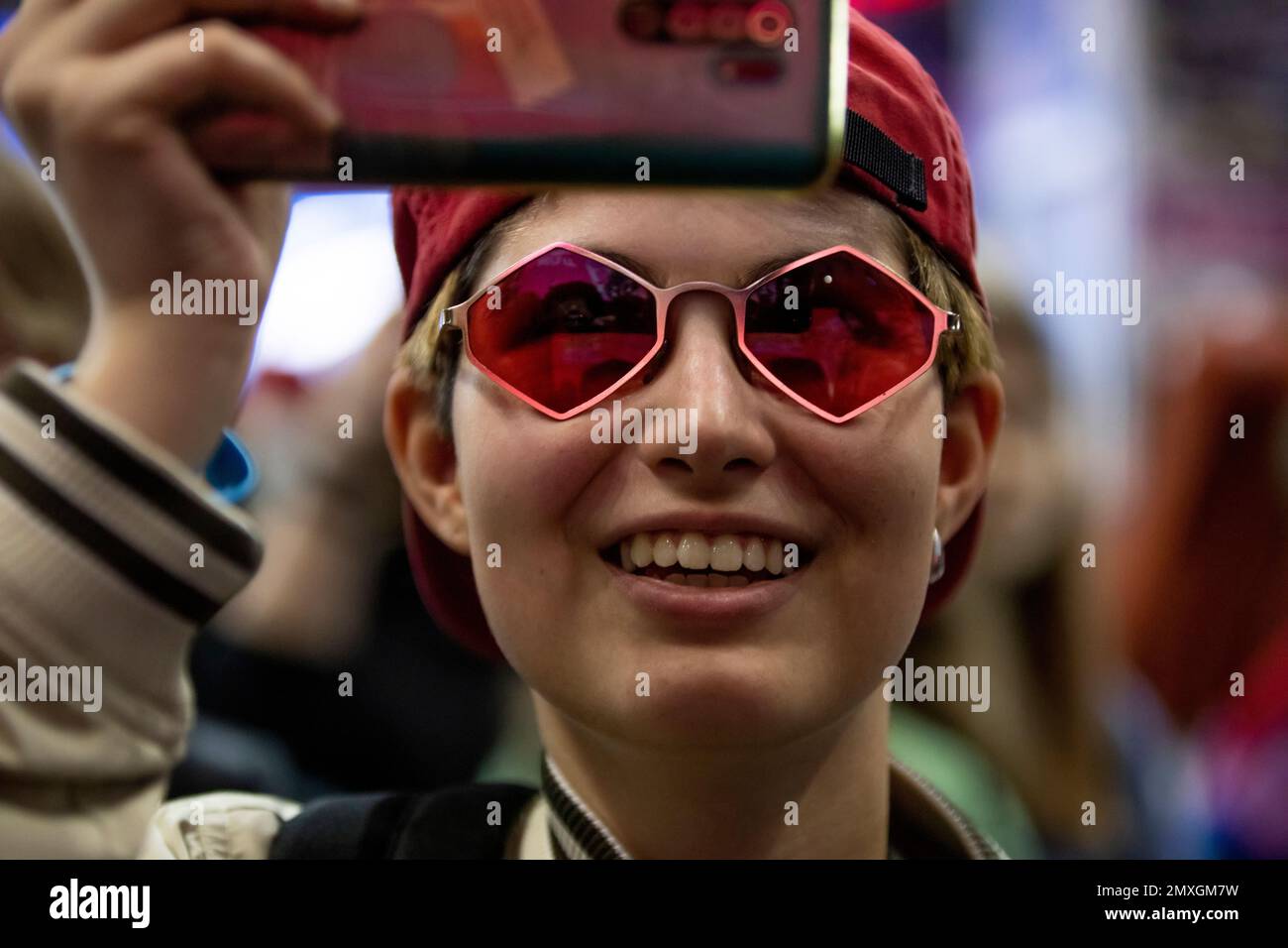 Moscow, Russia. 28th of January, 2023. A visitor takes a photo during the Bubble Comics Con ...