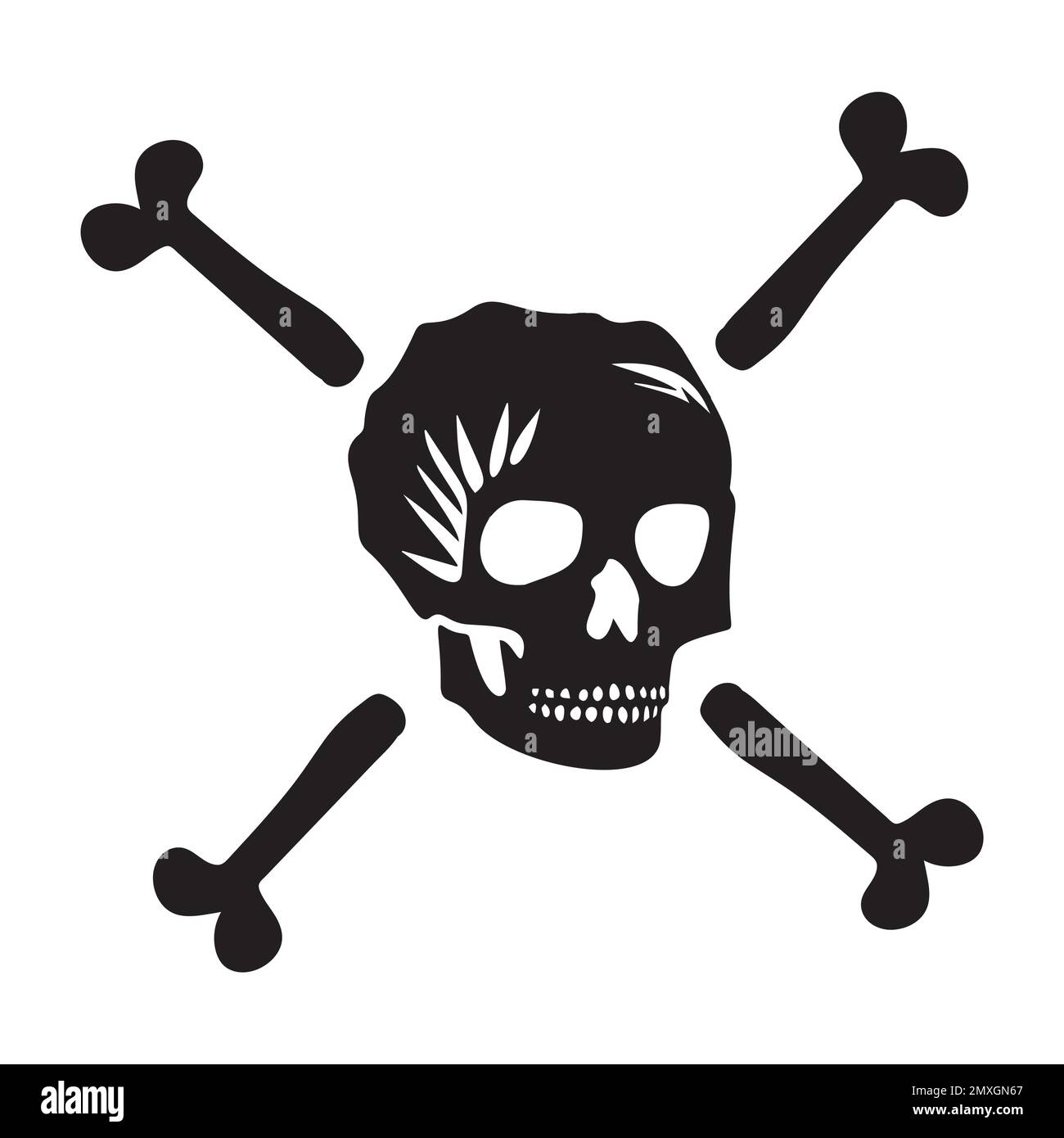 Block print vector skull and crossbones illustration. Macabre skeleton ...