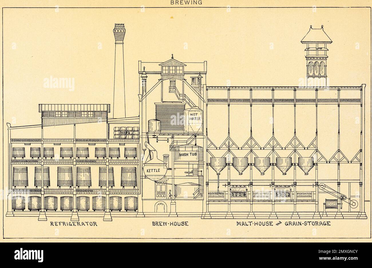 Vintage Brewery, Old Brewhouse, Brewing Plant Illustration, Cross ...