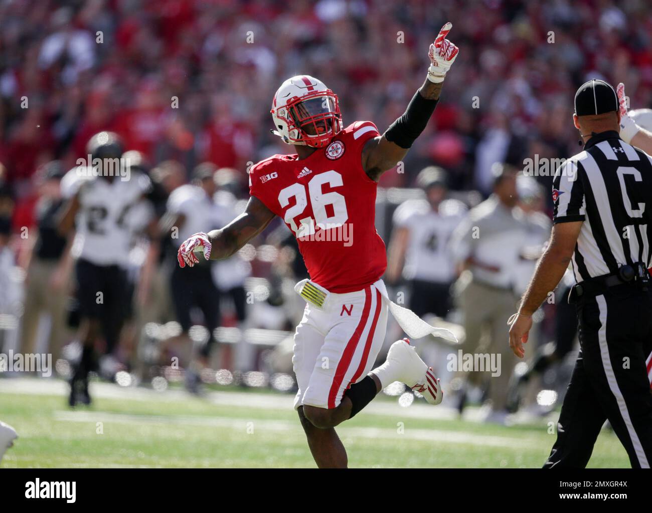 Nebraska safety Kieron Williams (26) gestures during the first half of ...