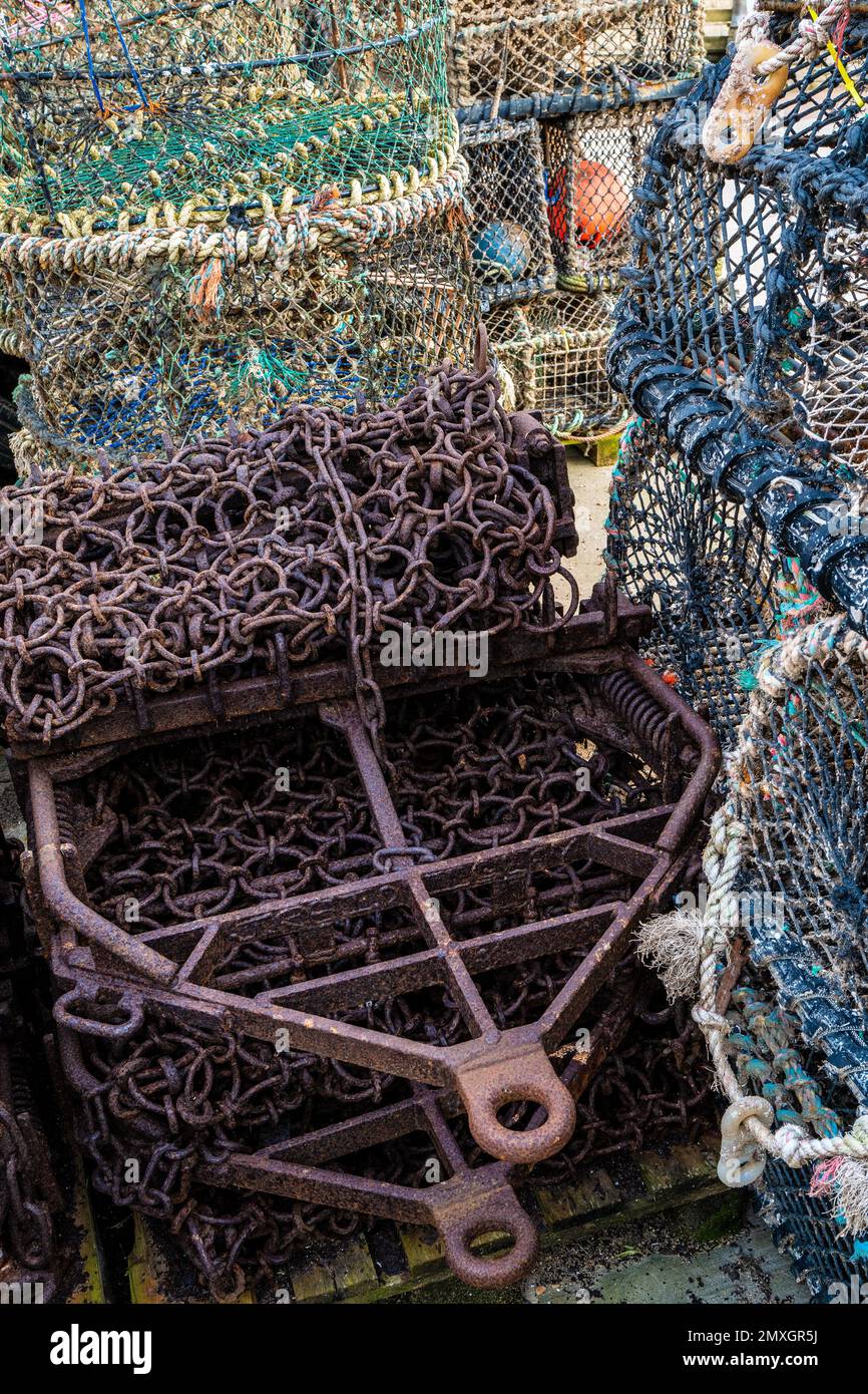 Fishing industry UK - Rusting trawling chains on West Bay quayside ...