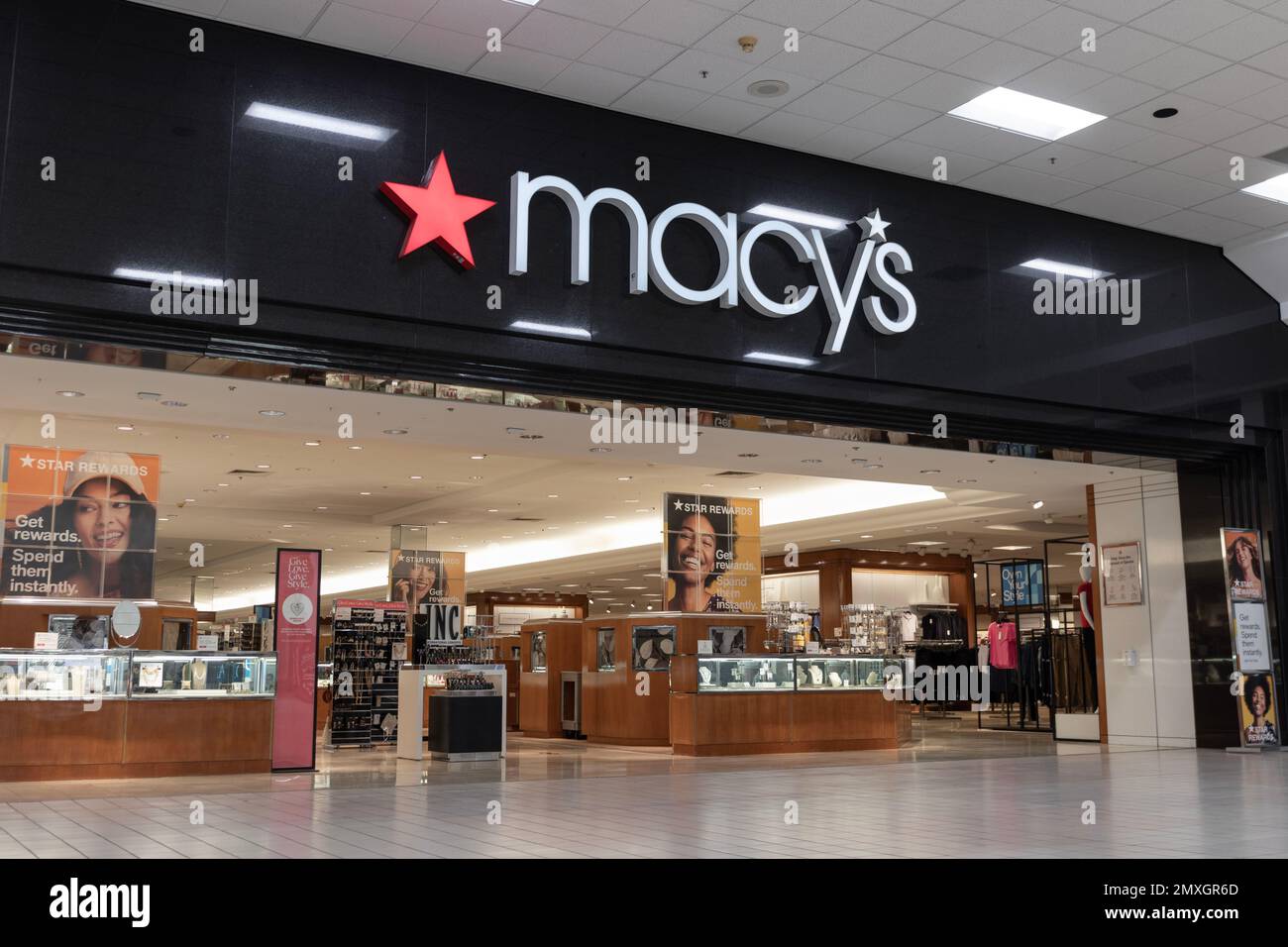 Lafayette - Circa February 2023: Macy's mall location. Macys has ...