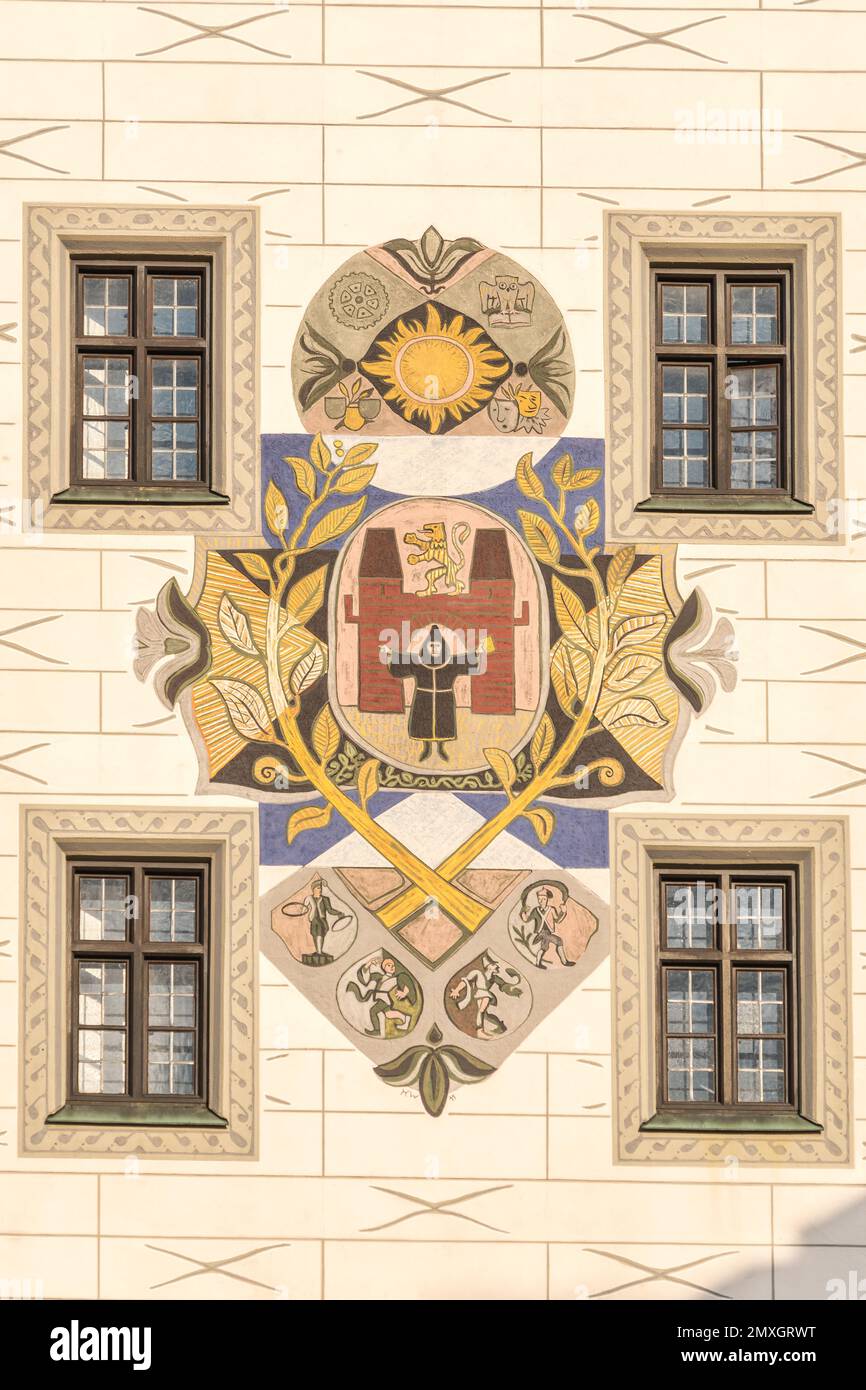 Coat of arms of Munich on the Old Town Hall (Altes Rathaus) building at ...