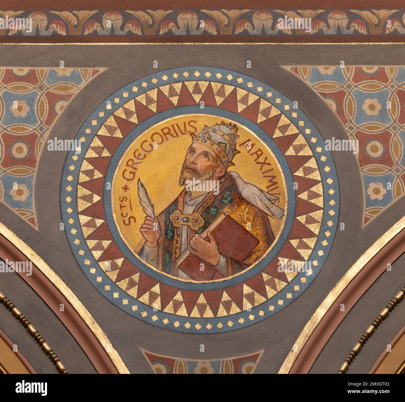 BERN, SWITZERLAND - JUNY 27, 2022: The fresco of St. Gregory the Great ...