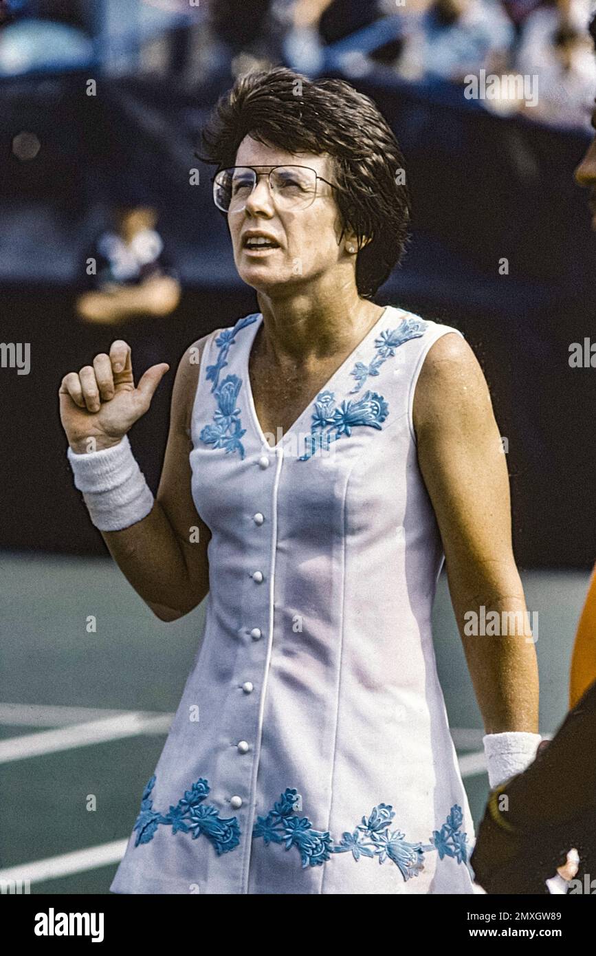 Billy Jean King (USA) competing in the 1982 US Open Tennis Stock Photo ...