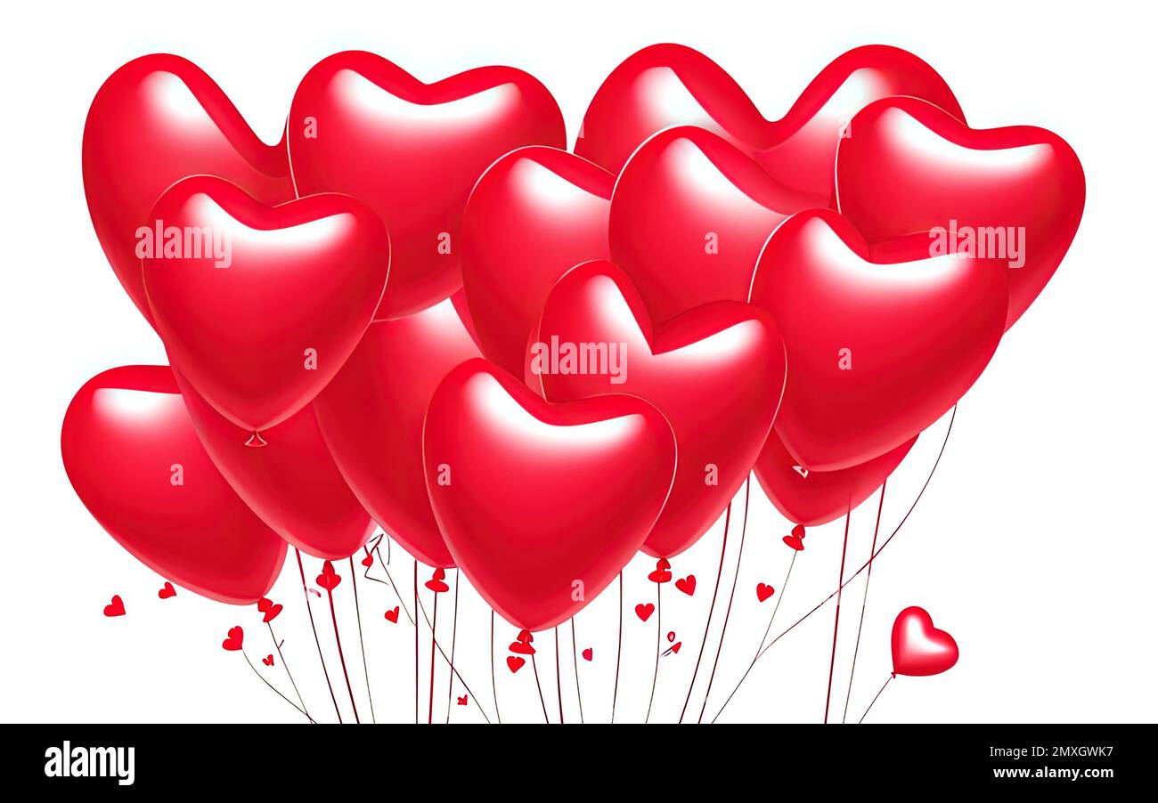 Illustration of beautiful red balloons in shape of heart isolated on ...