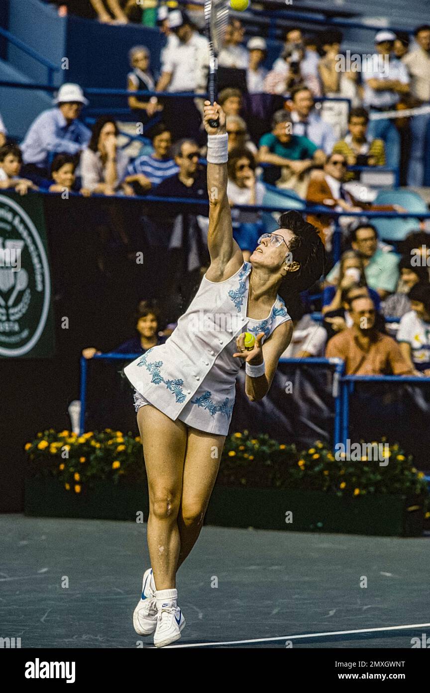 Billy Jean King (USA) competing in the 1982 US Open Tennis Stock Photo ...