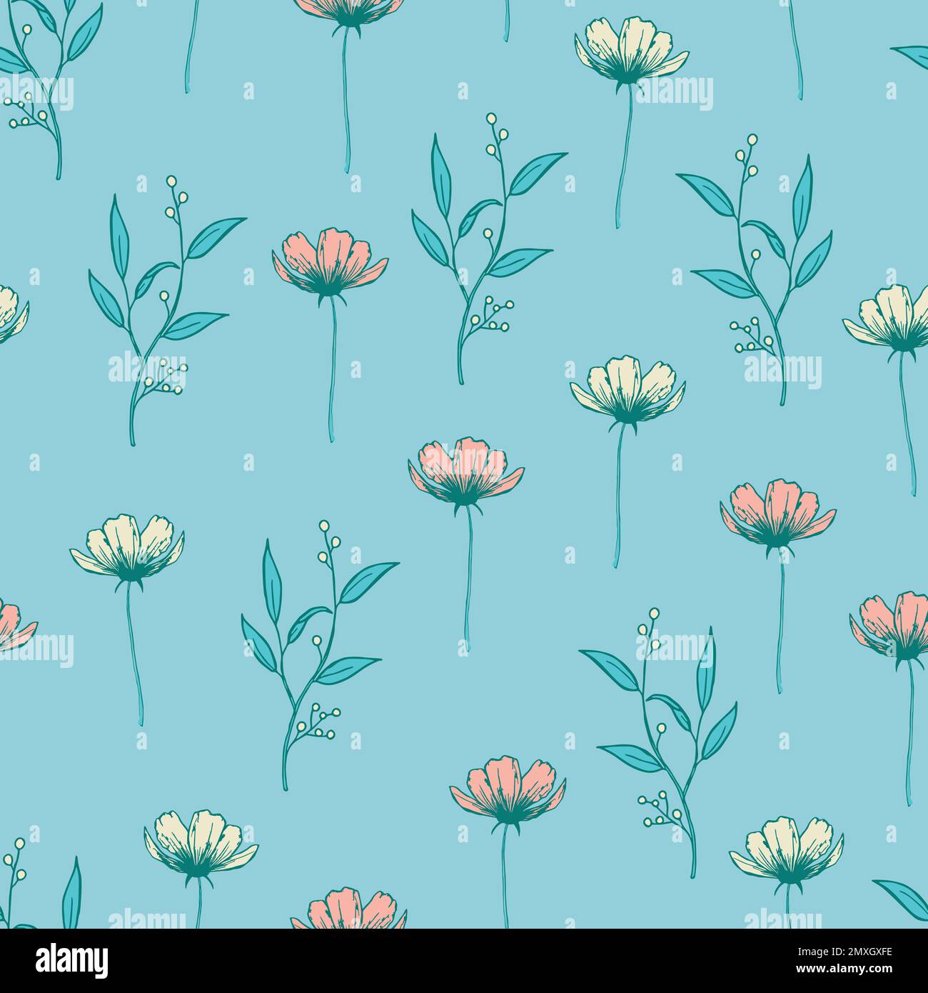 Modern Wildflowers Seamless Pattern Design Seamless Pattern With