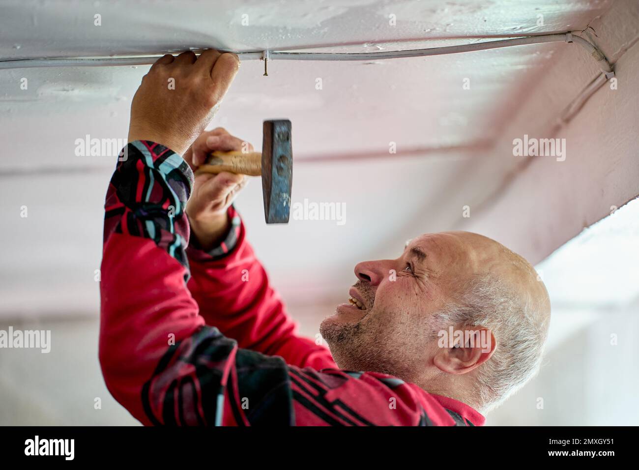 External electrical wiring in process of repairing rural house, an ...