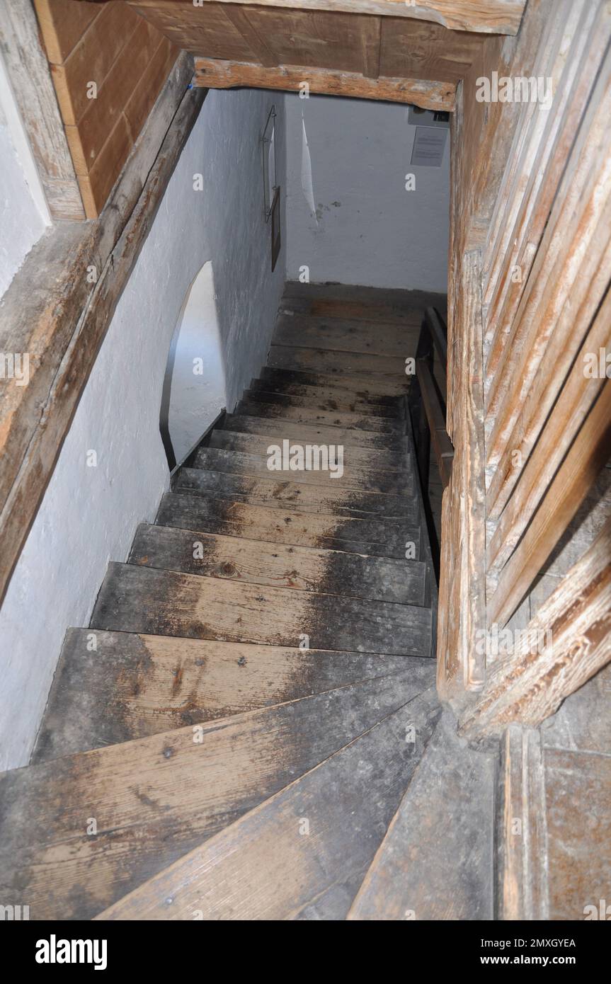 Old wooden stairs and inside a forgotten home.The staircase was ...