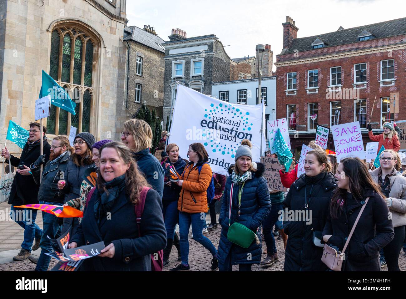A protest march in Cambridge, UK, in support of the National Education ...