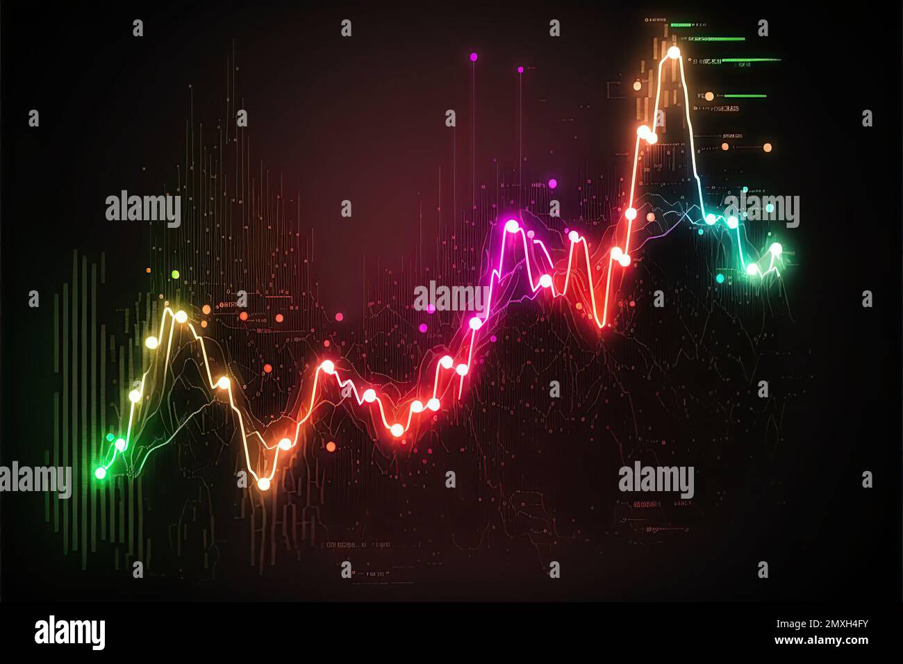 A black backdrop with images of a vivid graph is an icon of trading ...
