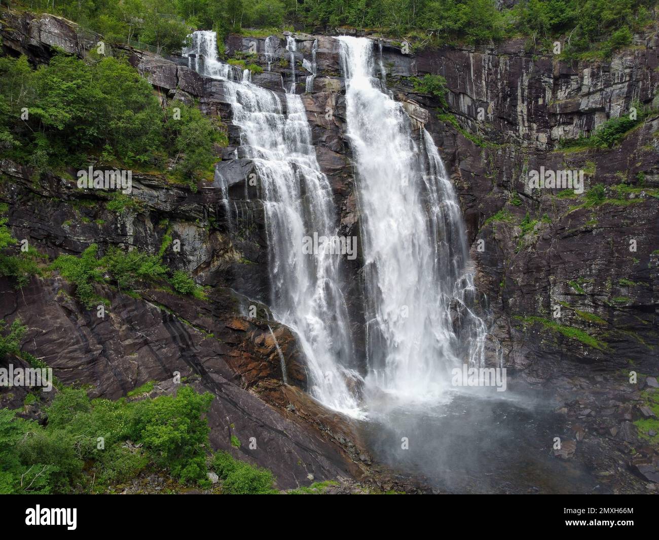 A beautiful nature scene with waterfalls flowing into a river ...
