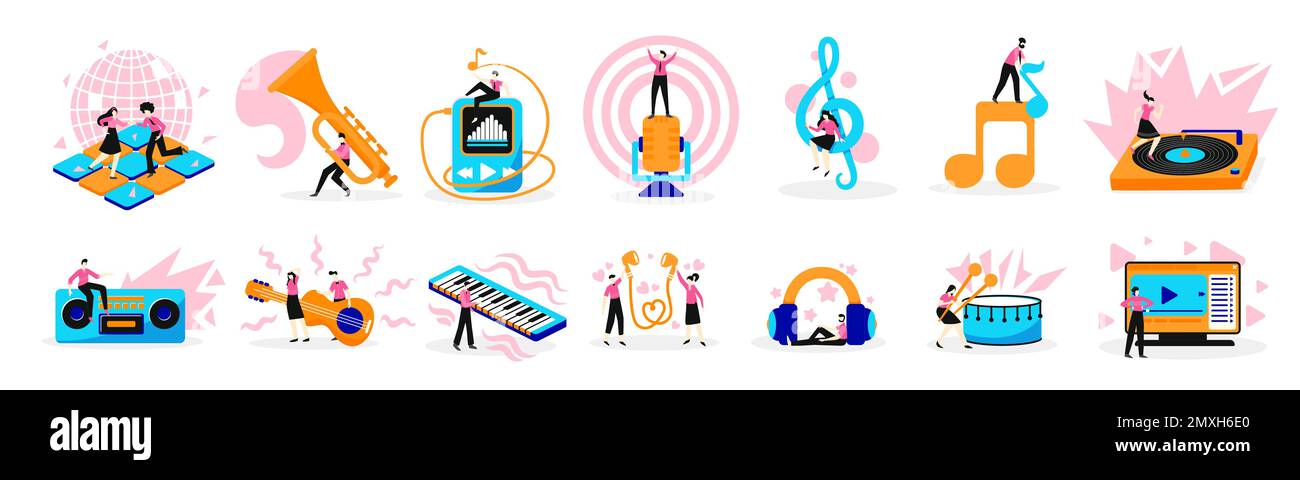 Music online symbols note instruments electronic devices flat icons set ...