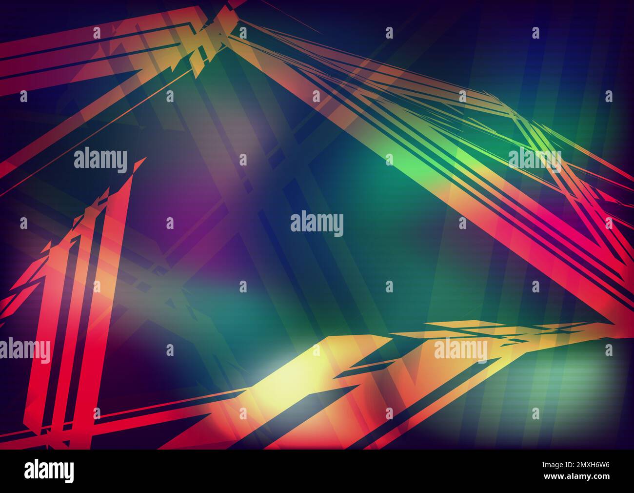 Abstract bright color triangular frame on dark background. Raster ...