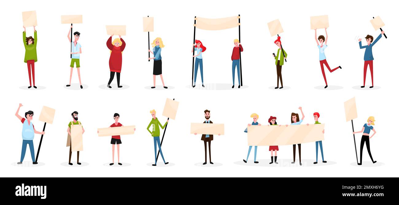 Protesting people activist sign board set with isolated characters of ...