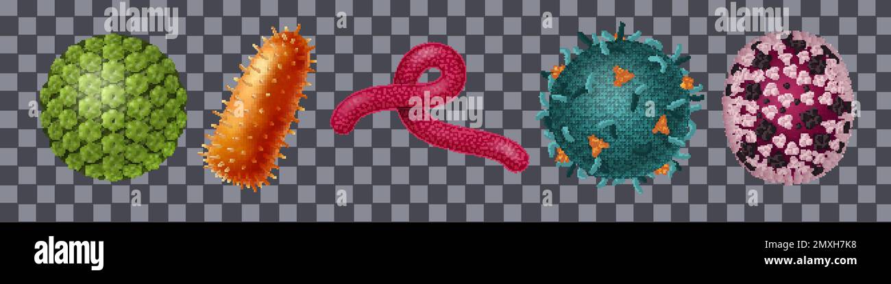 Viruses realistic transparent set with five isolated colourful images ...