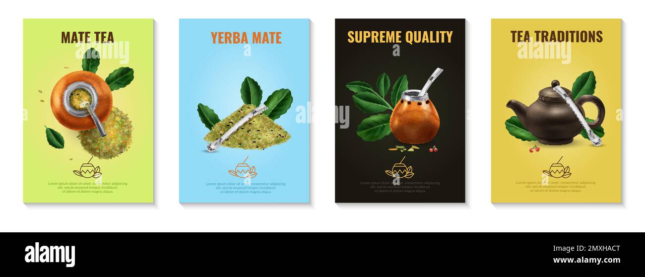Yerba mate tea realistic vertical posters set with green leaves and ...