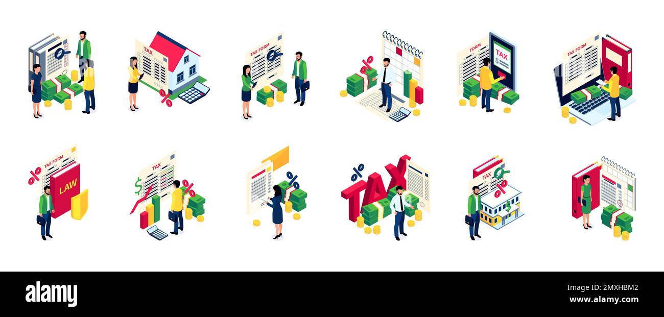 Taxes accounting color set with calendar balance sheet online ...